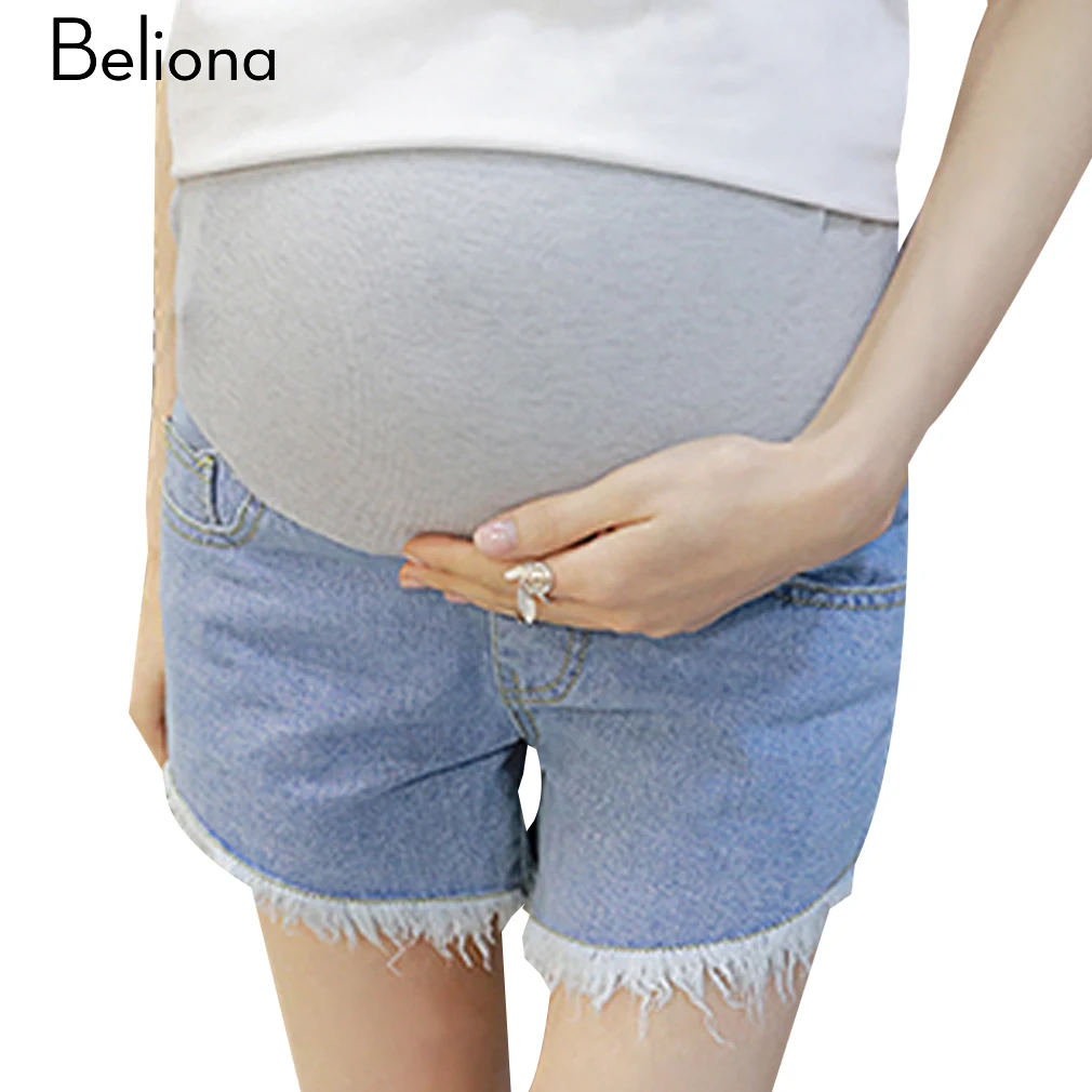 Solid Burr Asymmetry Denim Shorts for Pregnant Women 2017 Summer ...