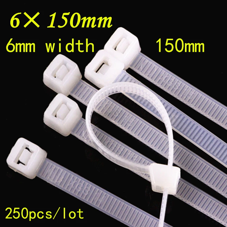 250PCS 6*150mm National Standard Nylon Cable Tie Black White Wire Tape ...