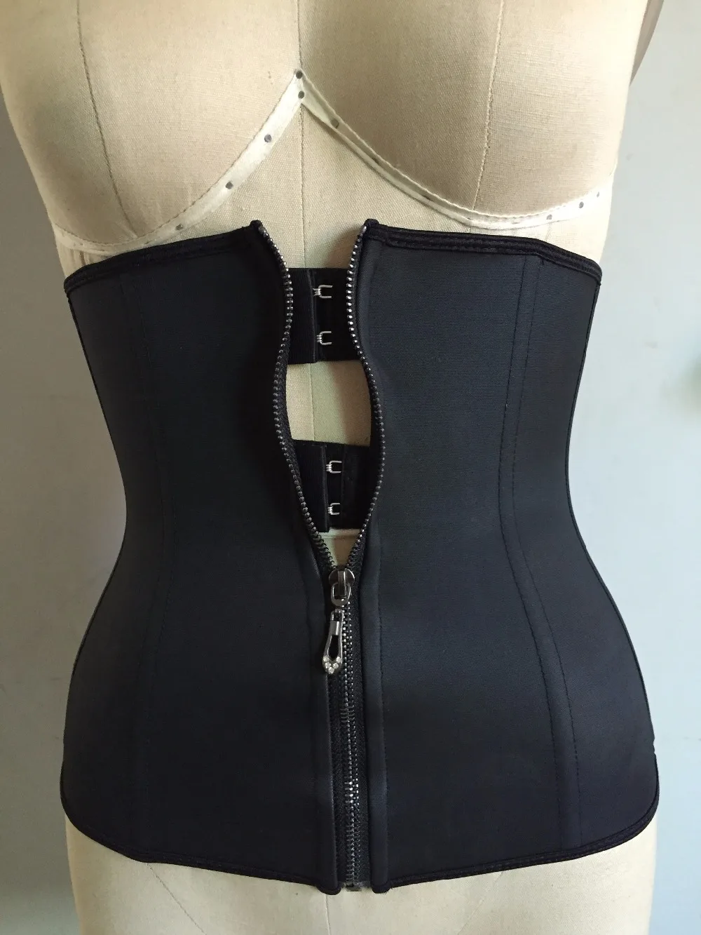 Latex Corset Clip And Zip Waist Cincher Plus Size Corset Black Steel