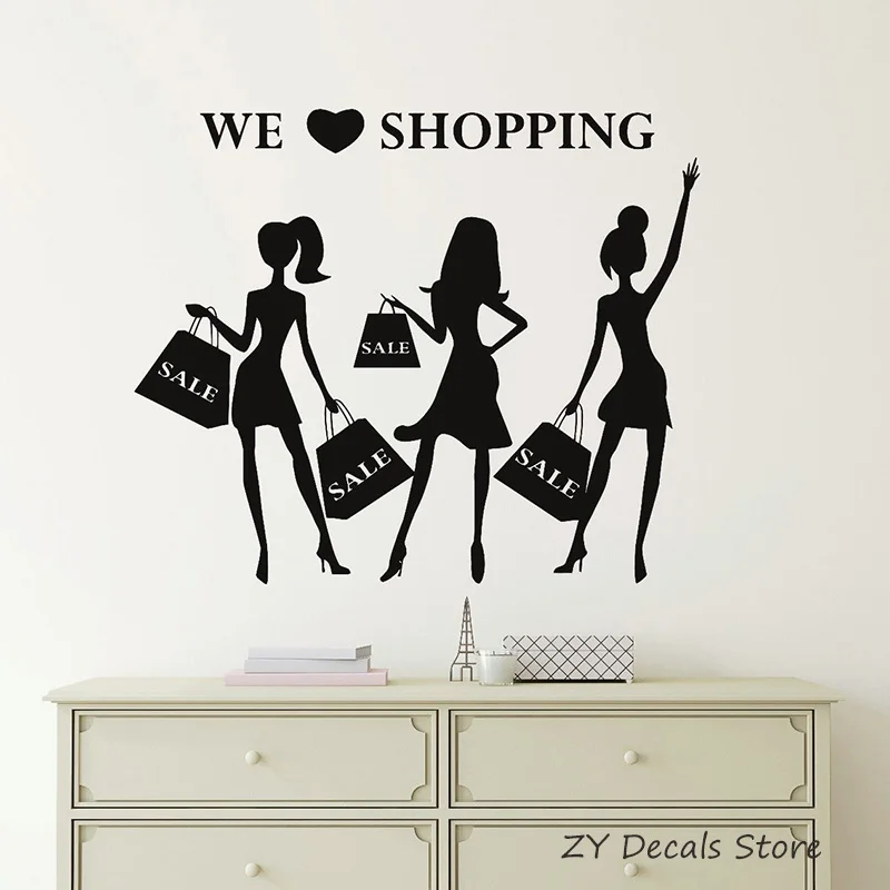 Shopping-Mall-Sale-Silhouette-Wall-Decals-Fashion-Woman-Vinyl-Window ...