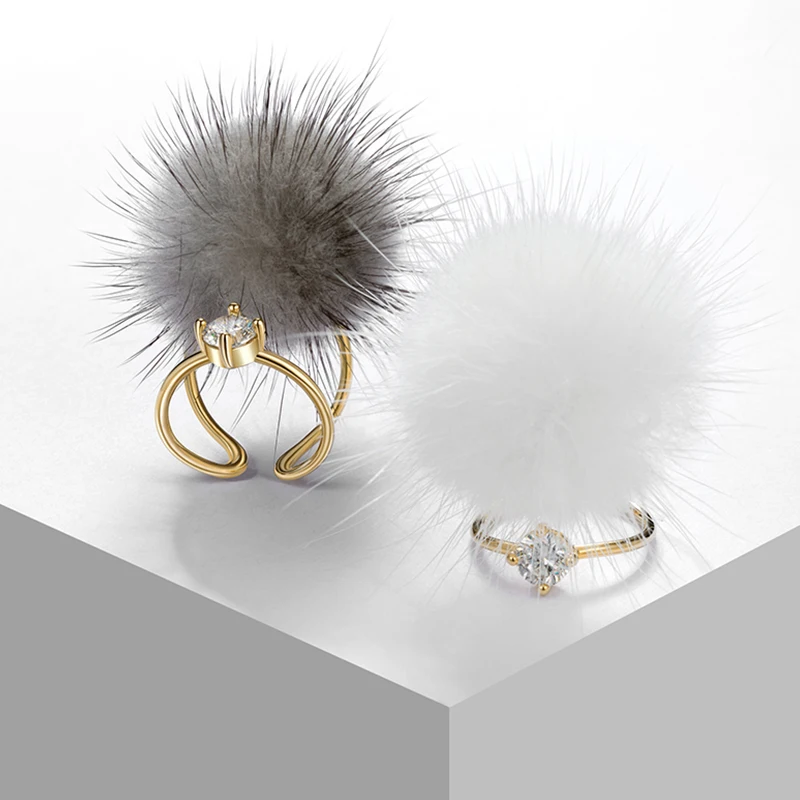 Women-Rings-New-Fashion-Trendy-Solid-Gray-White-Mink-Fur-Rings-For ...