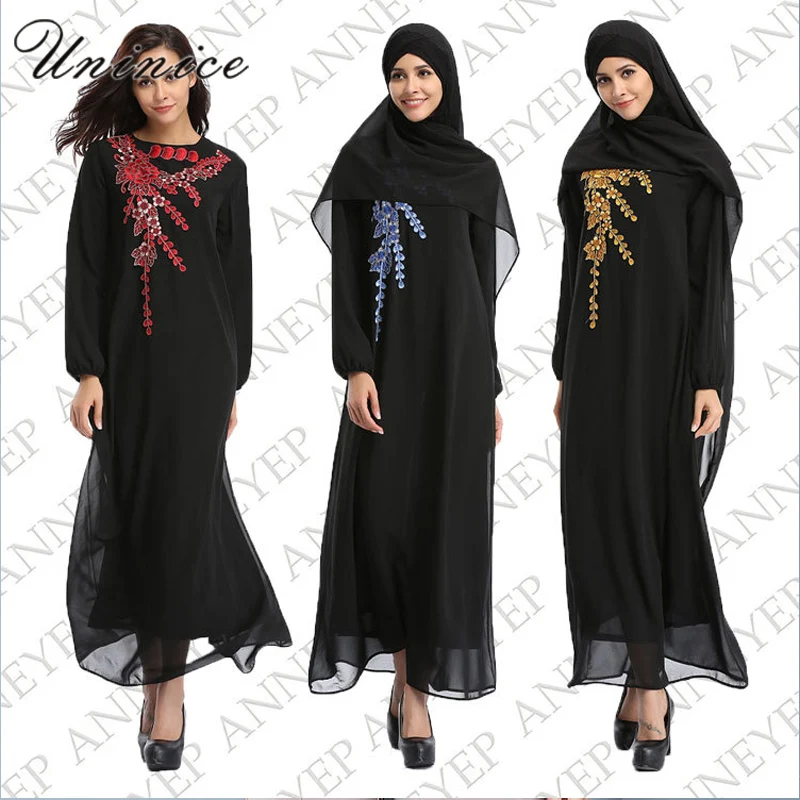 Muslim Chiffon Abaya Maxi Dress Kimono Embrodiery Vintage Long Robes ...