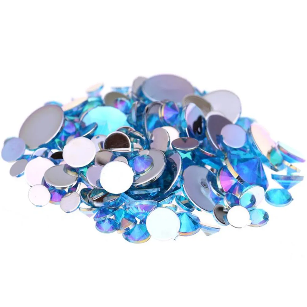 4MM 10MM DIY Bling Auqa Blue AB Acrylic Rhinestones Satellite Shape ...