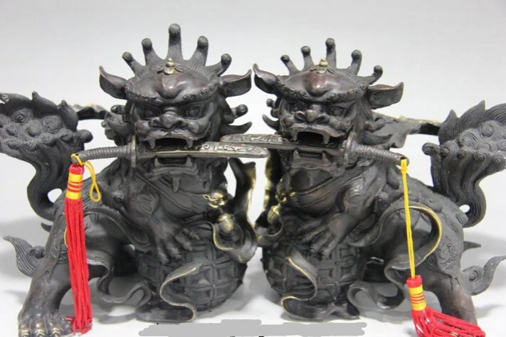001465 China Feng Shui bronze copper Evil Kirin kylin Guardian Door Foo ...