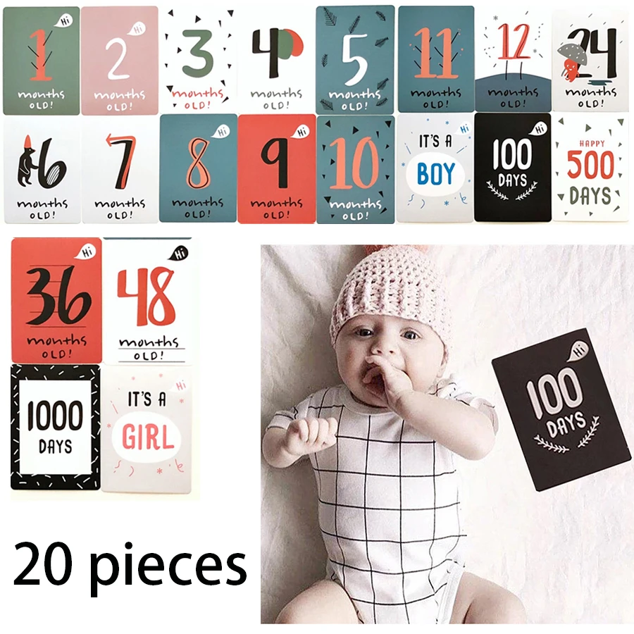 20PCS/Set Baby Month Memory & Milestone Record Cards Baby Souvenirs ...