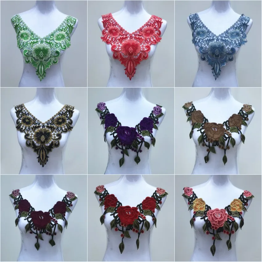 1pc multicolors bordado decote em renda colar motivo apliques venise ...