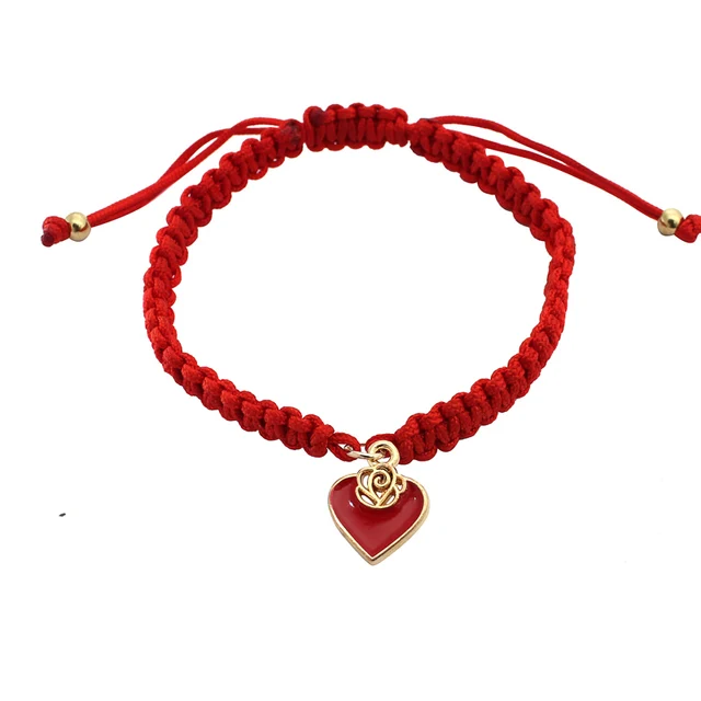 2020 Red Thread Bracelet Heart Charm Bracelets For Women Handmade ...