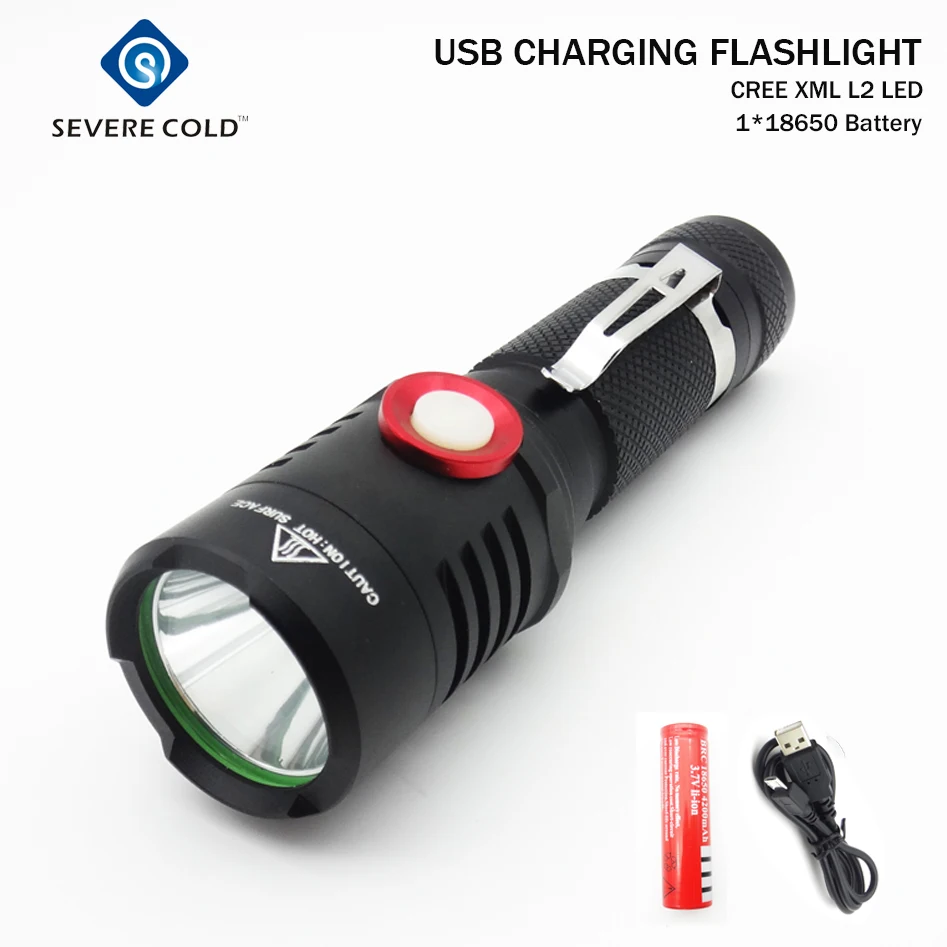 High Quality XML L2 USB Rechargeable Flashlight Adjustable Brightness 2 ...