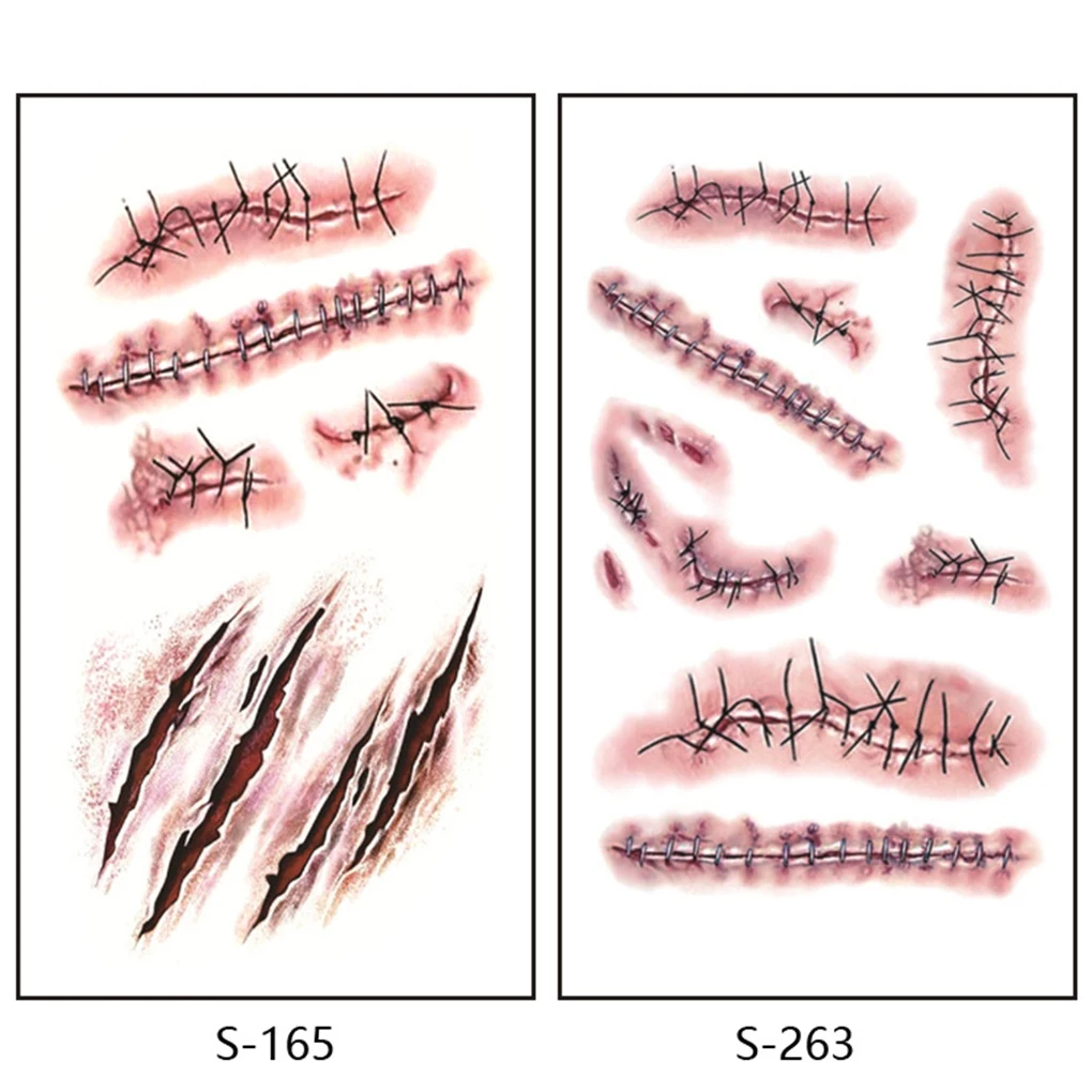 18 Sheets Halloween Terror Wound Realistic Blood Injury Scar Fake ...