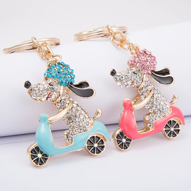 Cute Puppy Key Holder Girls Bag Keychains Women Rhinestones Gold Color ...