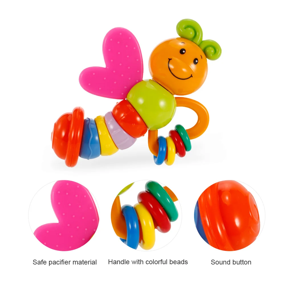 Baby Rattles toy Intelligence Grasping Gums Plastic Hand Bell Rattle ...