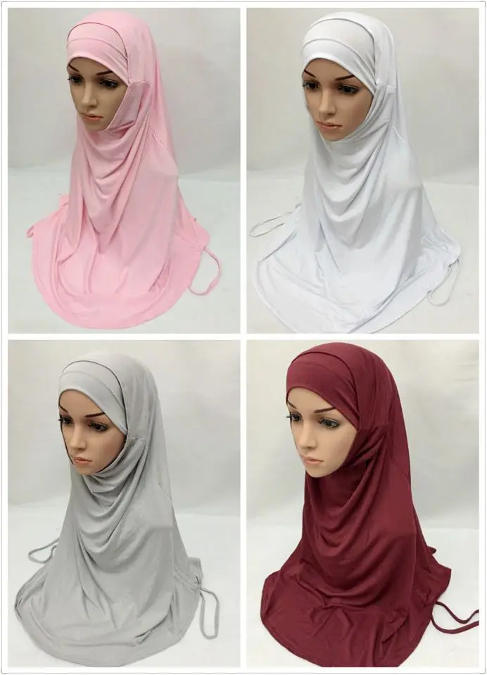 Fashion 2 Piece Modal Cotton Solid color Muslim Head Coverings Amira ...