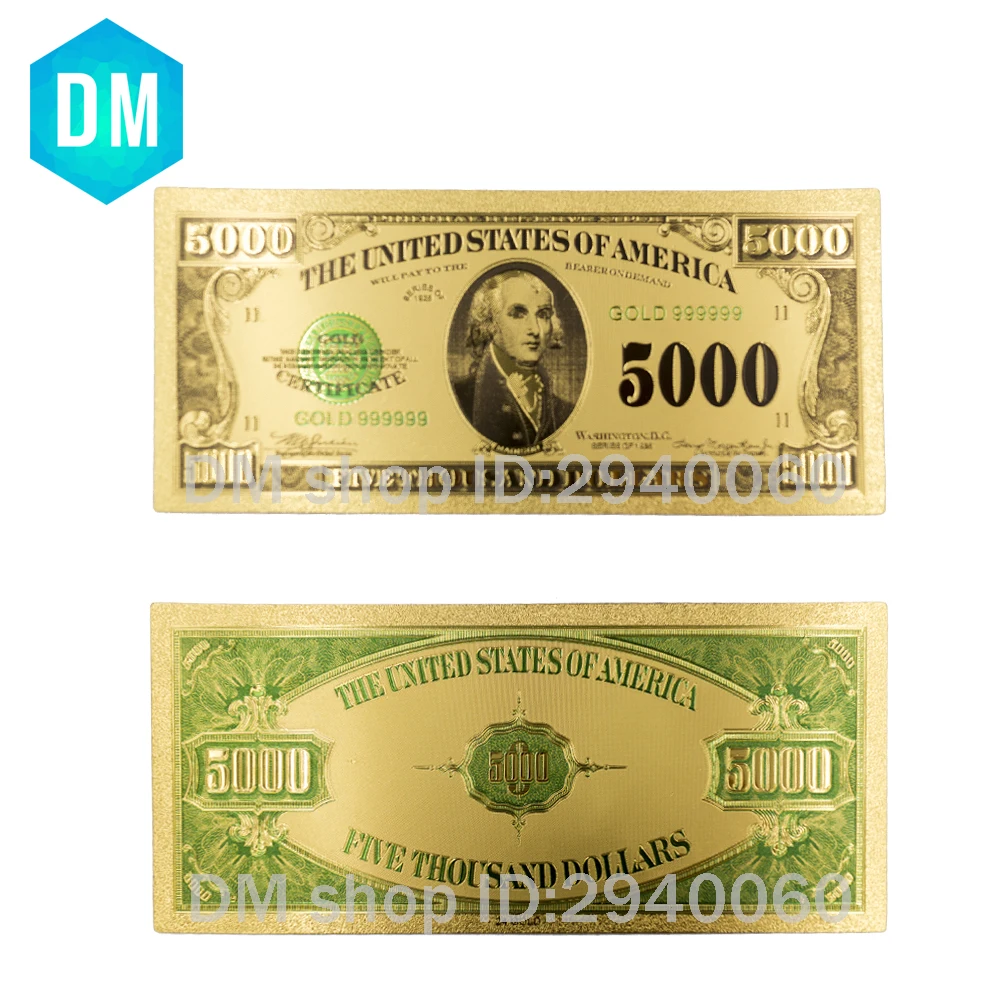 1918 Years USA 24k Gold Banknotes Gold Plated Us 5000 Dollar Bill ...