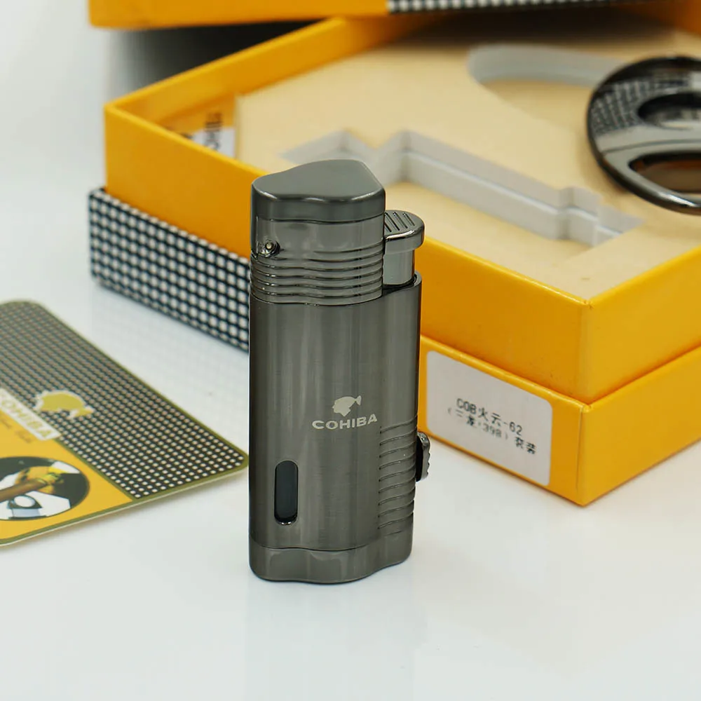 Metal Cigar Lighter Cutter Set 3 Torch Jet Flame Butane Gas Lighters ...