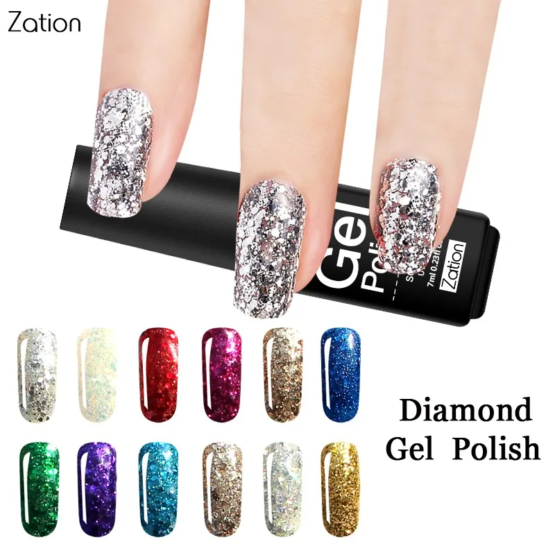 Zation Diamond UV Gel Nail Polish Varnish Shine Shimmer Gel Polish ...