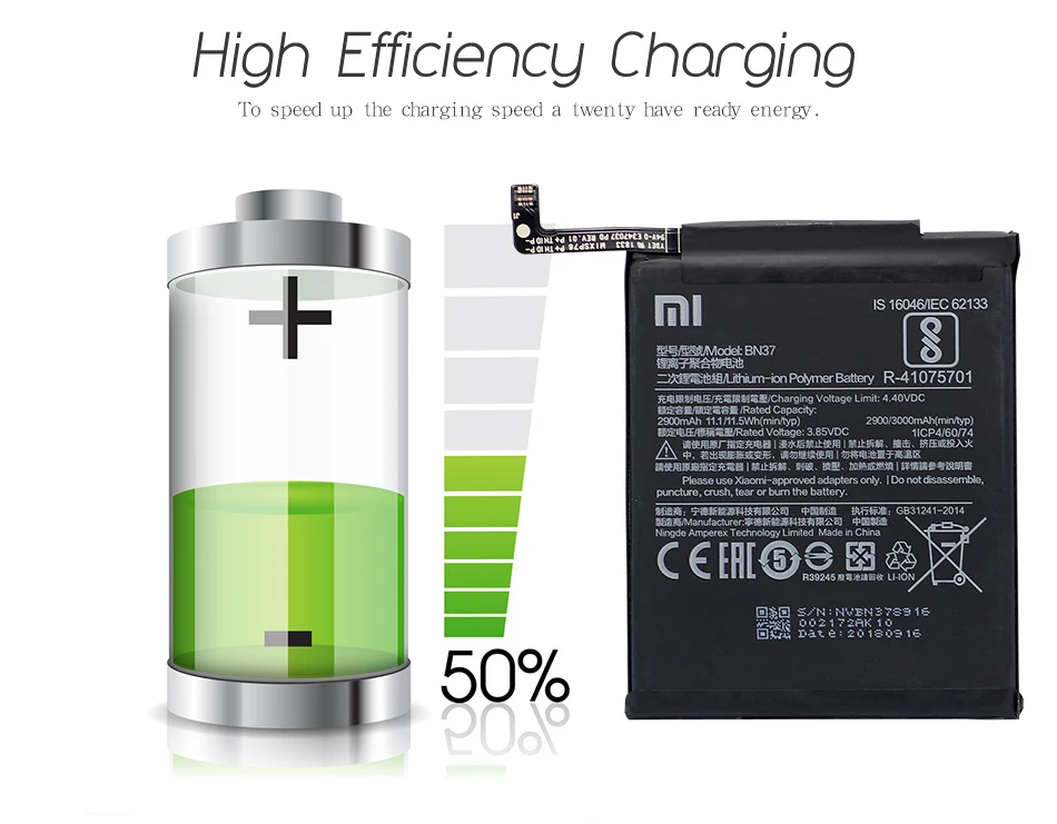 2900mAh Li-Polymer Battery BN37 for Xiaomi Redmi 6