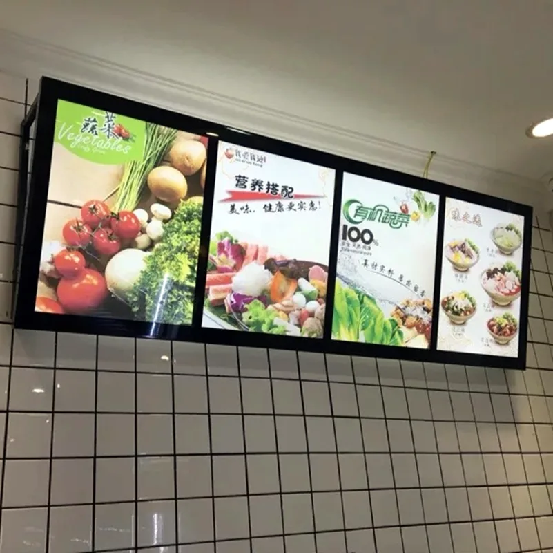 3pcs Restaurant Indoor Wall Mounted Black Aluminum Snap Frame Led Menu ...