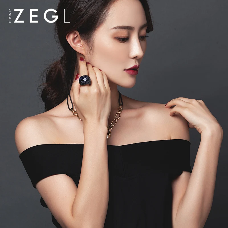 ZEGL, модное женское кольцо, ювелирное изделие, синее изысканное кольцо ...