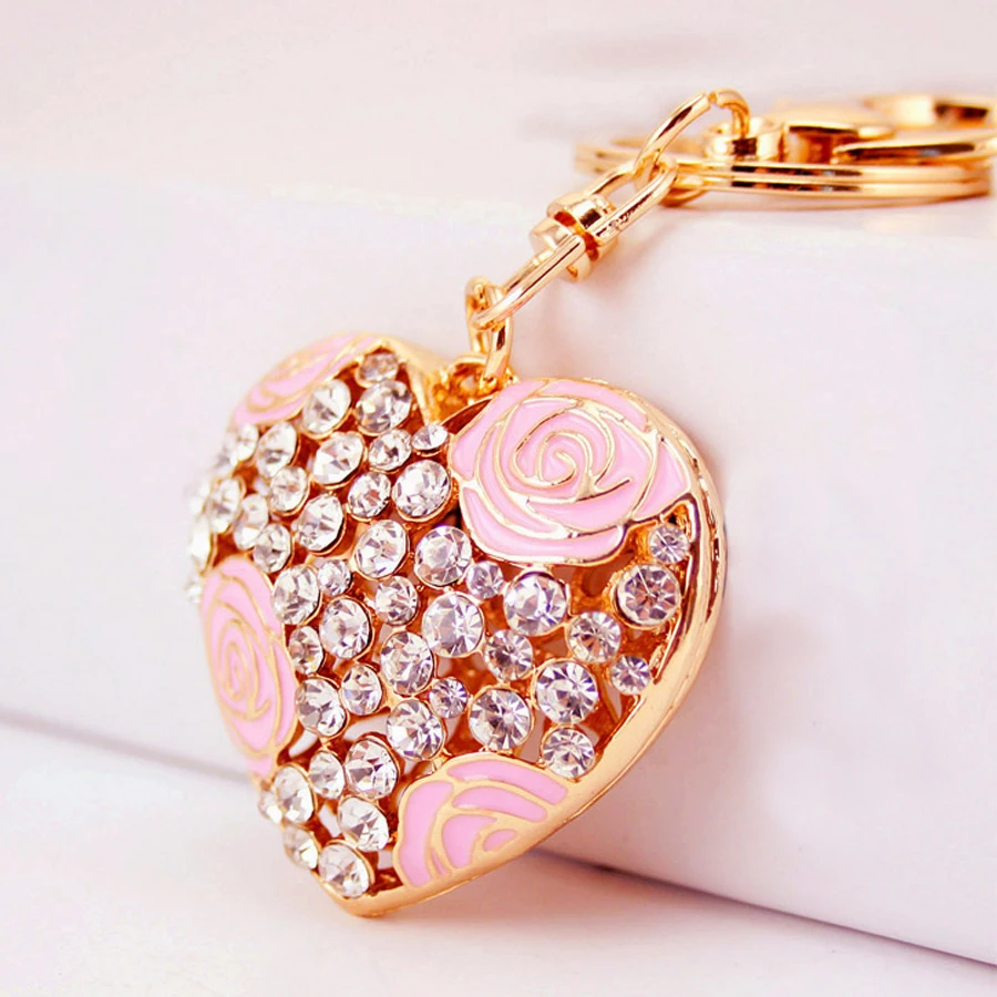 Excellent Crystal Heart Keychain Crystal Keyring Zinc Alloy Bag Charms ...