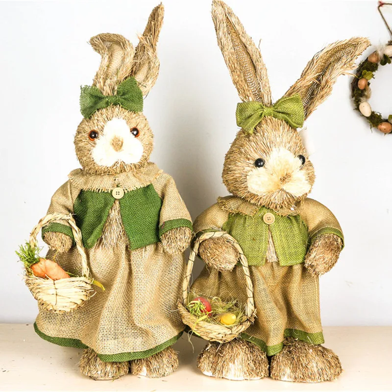 24.4" Easter Decor Standing Sisal Bunny Rabbit Gardening Easter Bunnies ...
