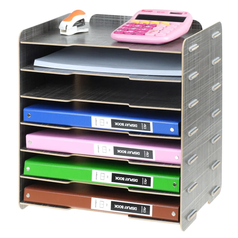 087 wooden office table 4 multilayer paper book data storage file rack ...