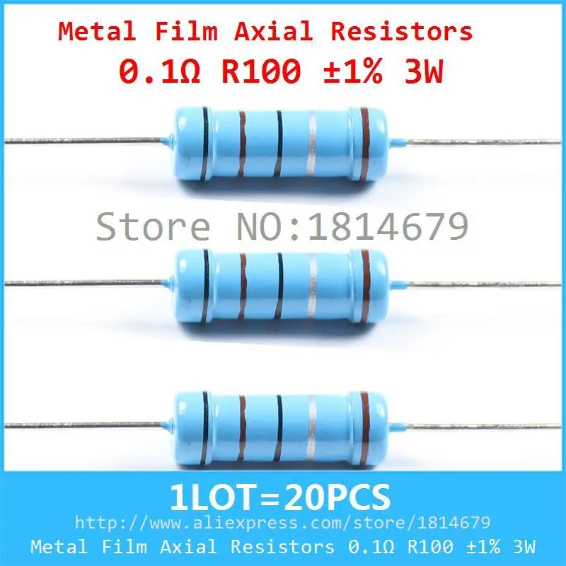 1LOT=20PCS Metal Film Axial Resistors 0.1ohm R100 1% 3W Wattage3W ...