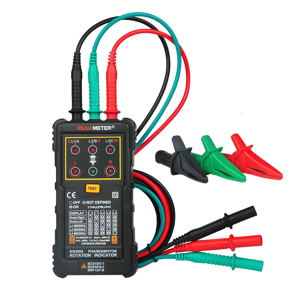 Peakmeter Ms5900 3 Motor Rotation Indicator Meter Sequence Tester Rotary Field Indicator 3 Phase
