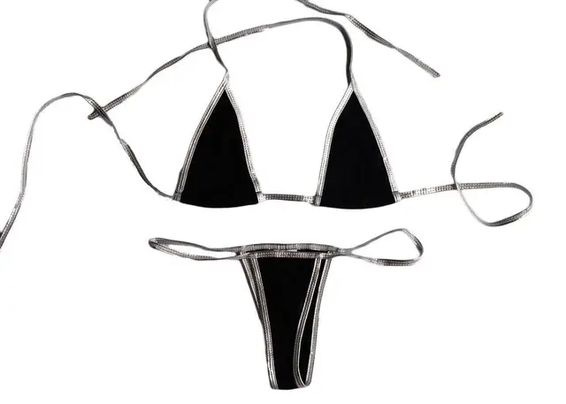 White Black Hot Sexy Mini Micro Bikini 2pc Top And Bottom G String Thong Brazilian Triangle