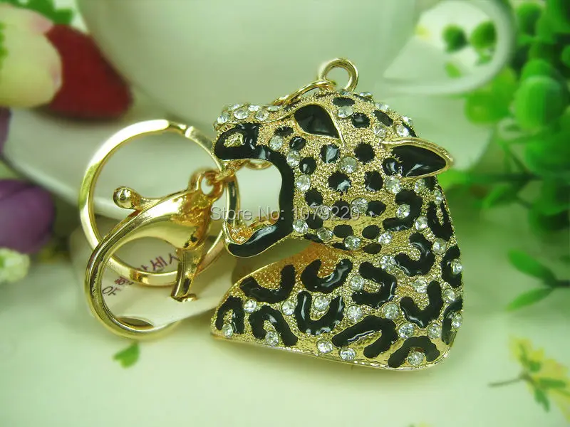 ZK Leopard Head Keyring Rings Fashion Jewelry Bag Keychain Crystal ...