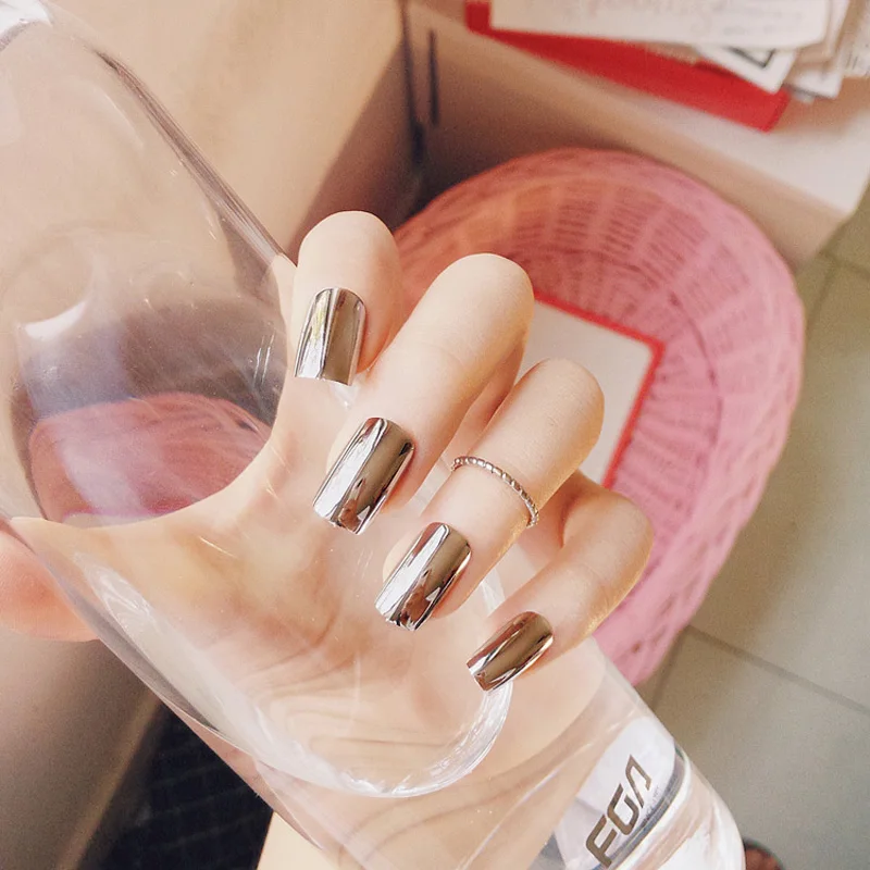 Metal Mirror Silver False Nail Tips Manicure Metalic Pure Silver