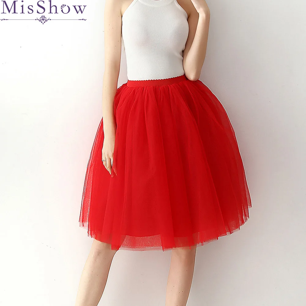 6 Layers 65cm Princess Knee Length Tulle Skirt Pleated Dance Tutu ...