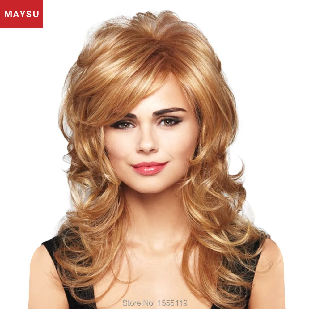Multi Layered Fluffy Long Human Hair Wigs For Women Elegant MAYSU ...
