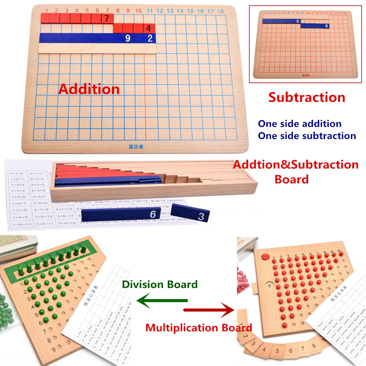 Wooden Montessori Educational Toy Addition Subtraction Strip Board Math ...