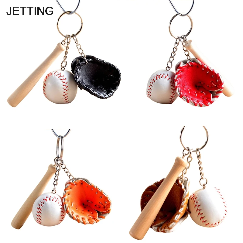 JETTING 1 pc Baseball glove wooden bat keychain sports Car Key Chain ...