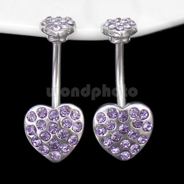 Refaxi 2 Pcs Chic Belly Navel Button Ring Purple Double Heart Shape