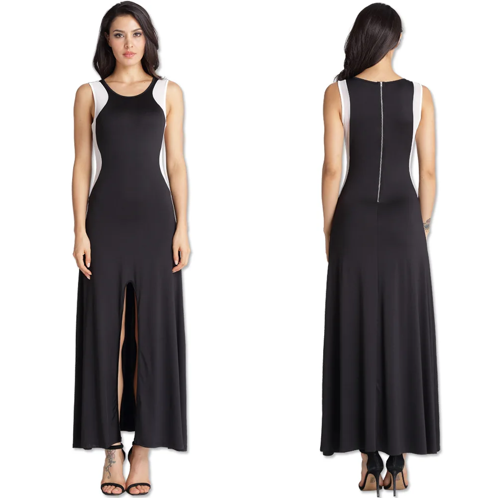 New Arrival Sleeveless Contrast Color Dress Mesh Panel Elegant Front ...