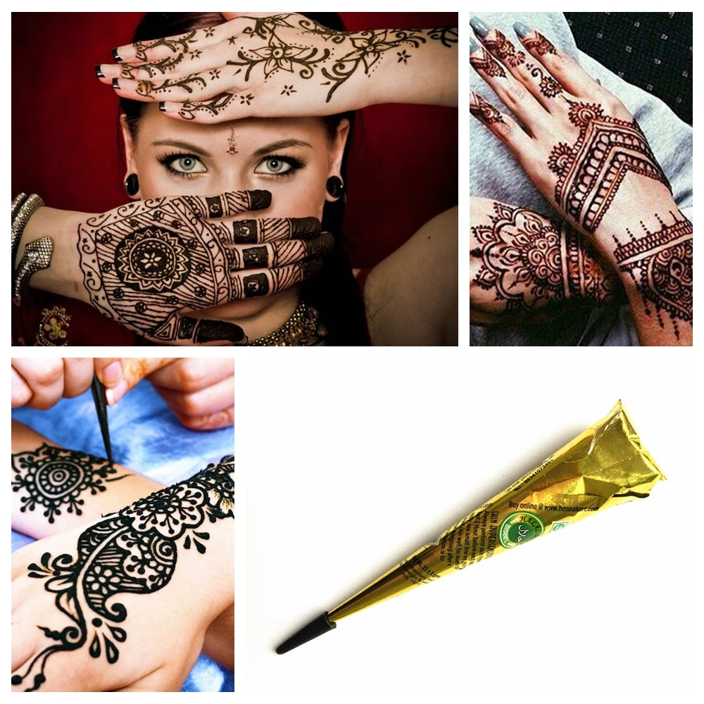 Hhndi pasta de tatuaje de Henna negra India pura, conos de tatuaje de ...