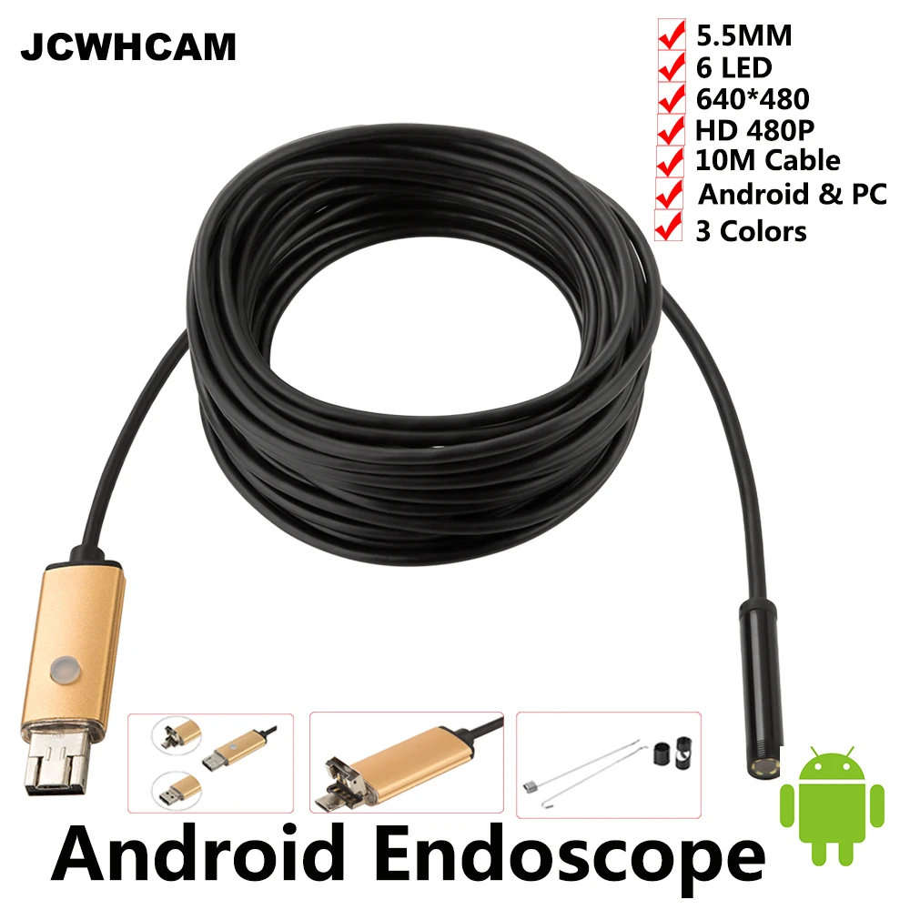 Jcwhcam Endoscope 5.5mm 10m Endoscope Hd Usb Android Endoscopio Camera ...