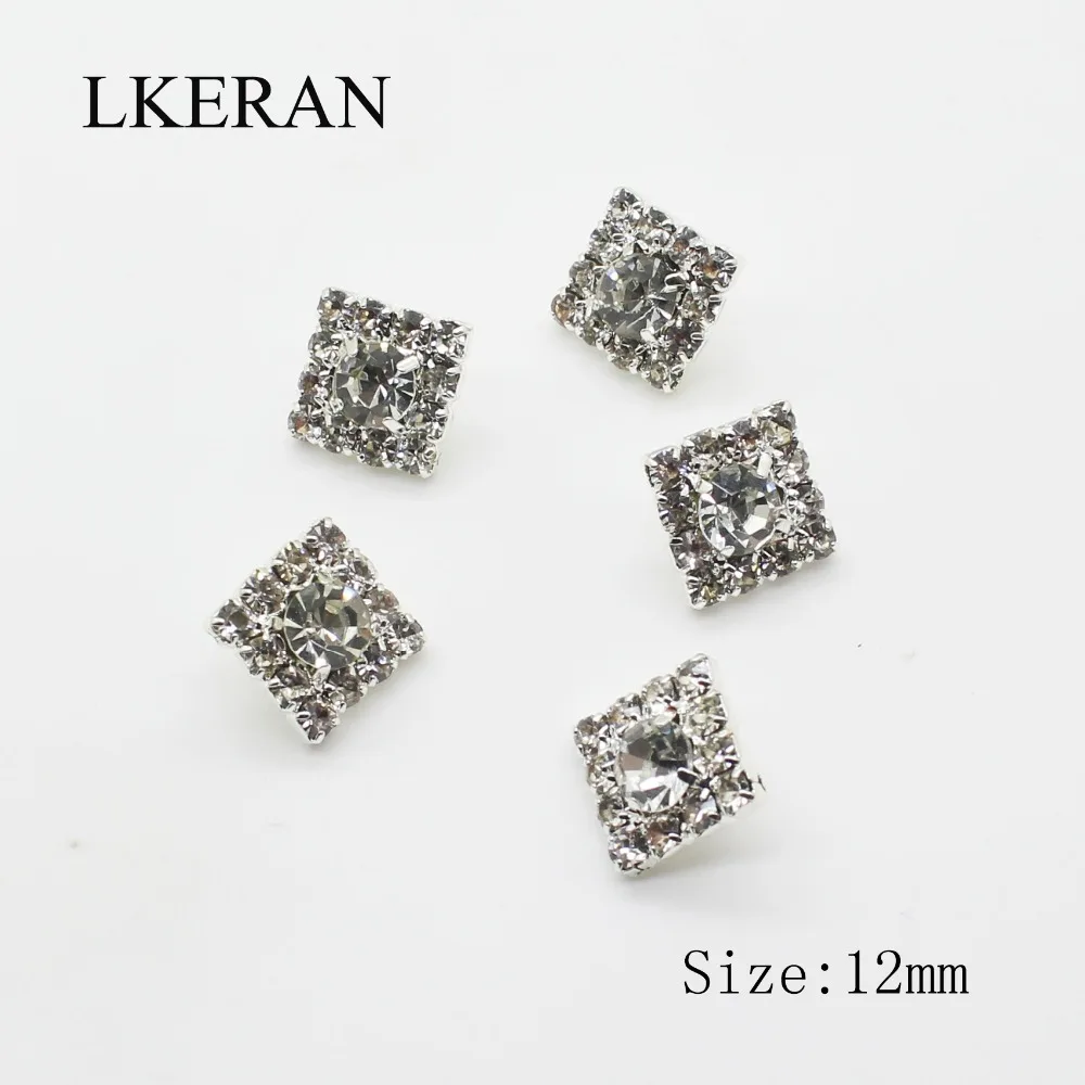 Charm 12mm 10 Pcs/lot Clear Crystal Square Rhinestone Button Flat back ...