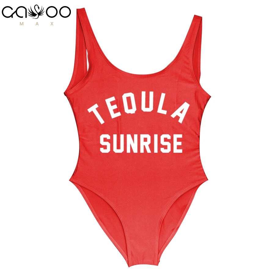 TEQUILA SUNRISE Funny Letters Women Swim suit Sexy 2018 Girls' High Cut ...