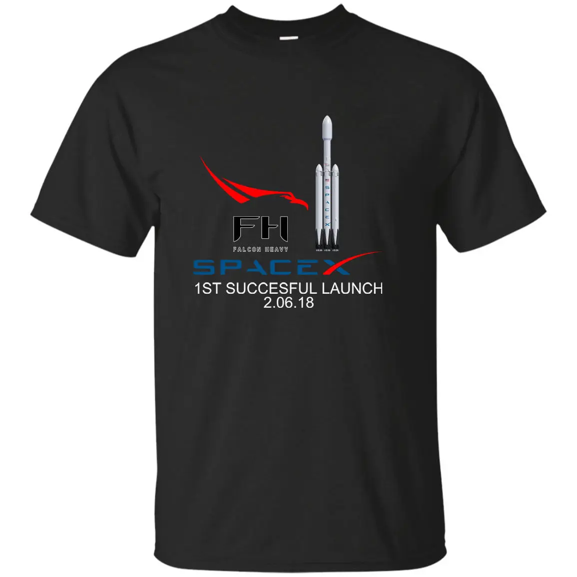 Falcon Heavy Rocket Launch Tee Spacex Musk 2018 T shirt 2018 Usa Size ...