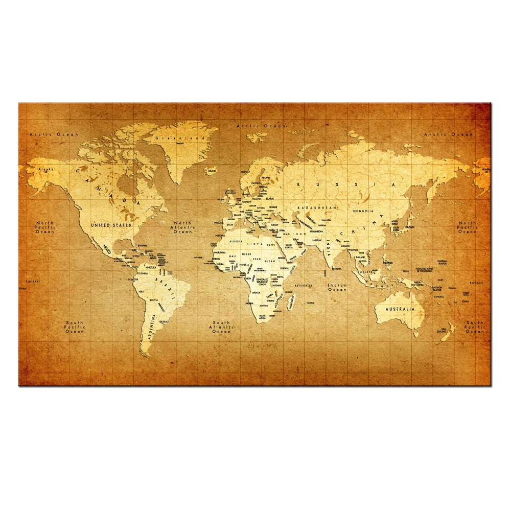 HD Printed A parchment World Map Poster Canvas Wall Art Mural Modern ...