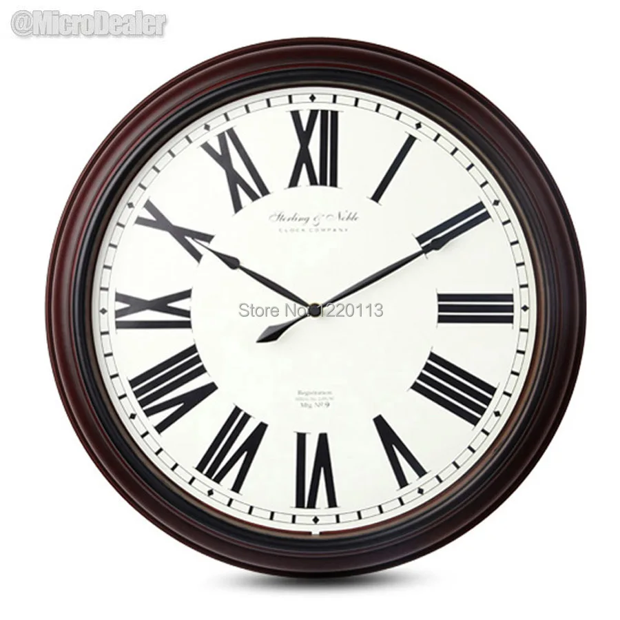 20 inch Vintage Large Wall Clock Antiqued Silent Quartz Watch Roman ...