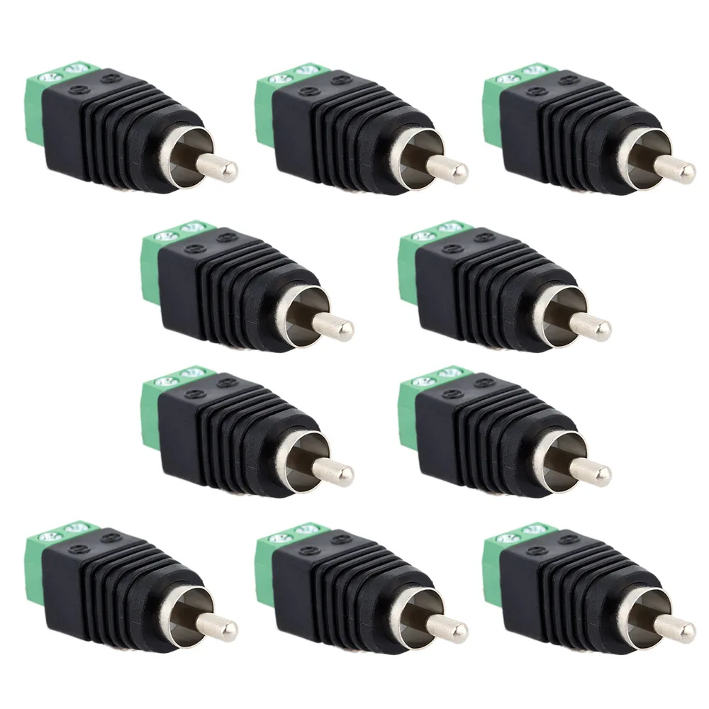 10Pcs RCA Male Connector Plug Adapter to Green DC Power Screw Terminal ...