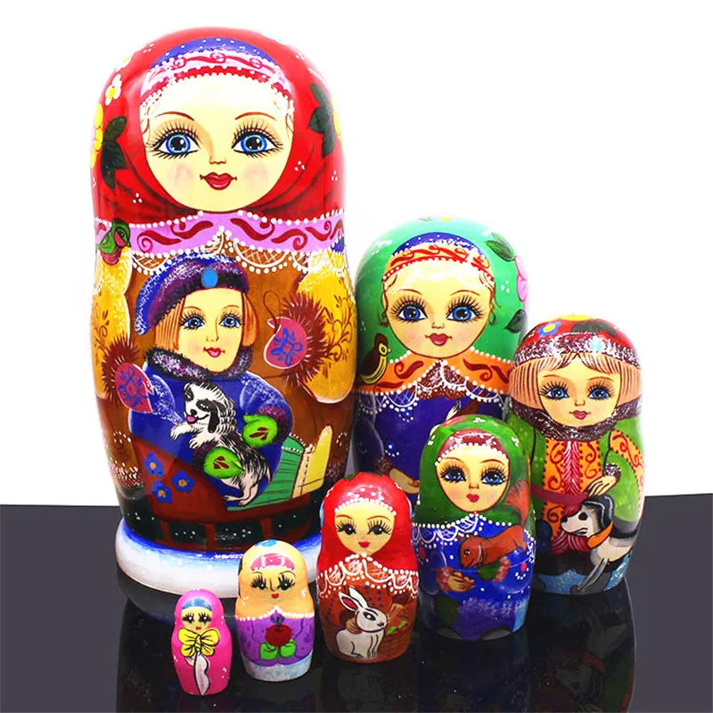 Mnotht 7 Layer Wooden Russian Dolls Handmade Paint Animal Pattern ...