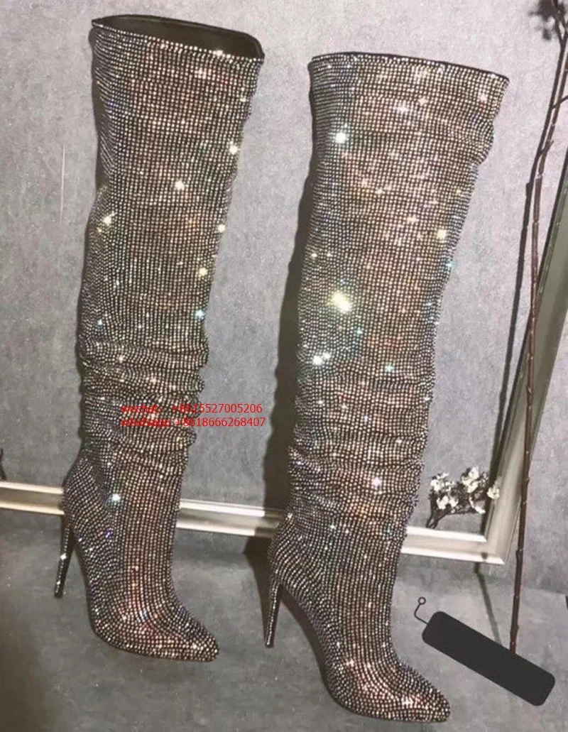 Botas-largas-con-diamantes-de-imitaci-n-para-mujer-botines-de-tac-n ...