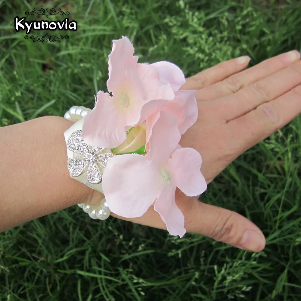 Kyunovia Hydrangea Wedding Prom Corsage Bride Bracelet Bridesmaid Hand ...