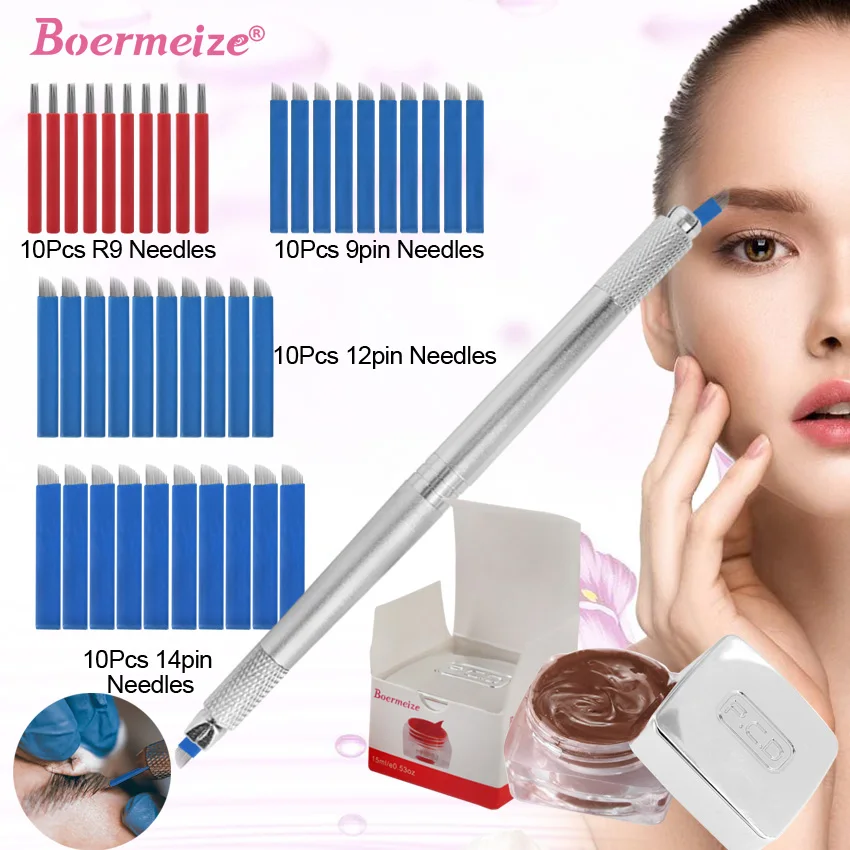 Tattoo Manual Pen Kit With Microblading Needles Inks Round Tattoo ...