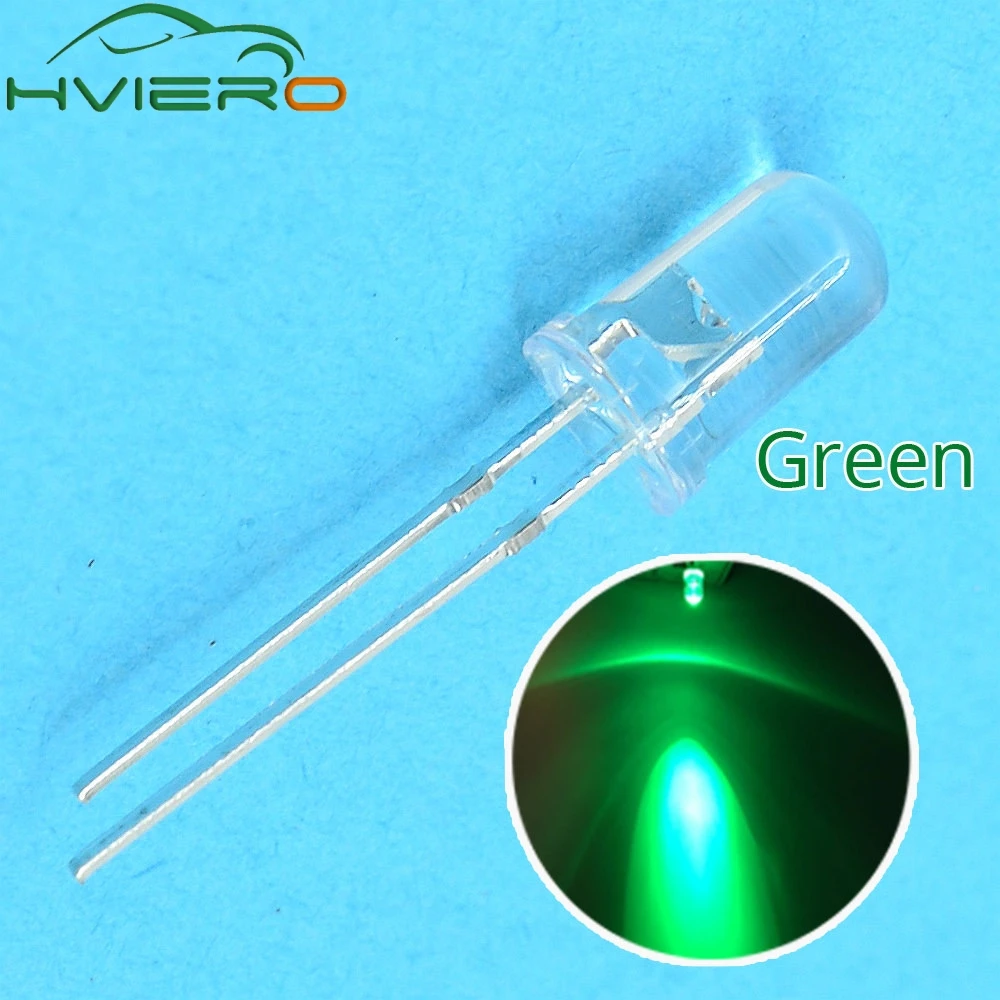 100pcs Ultra Bright Transparent 5mm Round Super Bright Led Green 520 ...