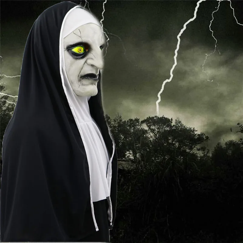 The Nun Mask Cosplay Valak Latex Masks with Headscarf Veil Hood Costume ...